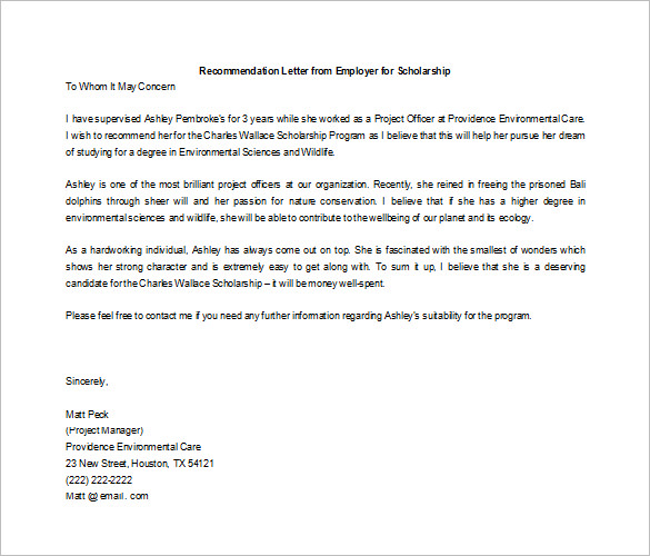 Sample Recommendation Letter For Scholarship From Professor Recommendation Letter For 