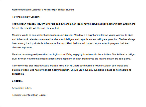 21+ Letter of Recommendation for Student - PDF, DOC