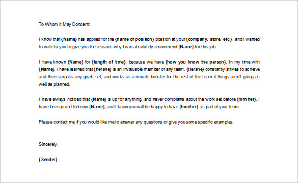 Character Reference Letter Sample For Job