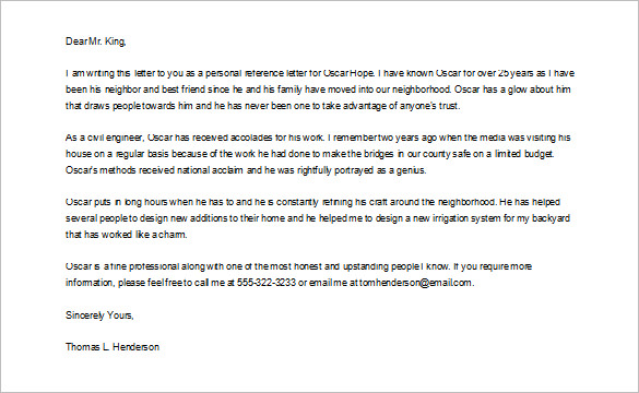 Reference Letter By Friend