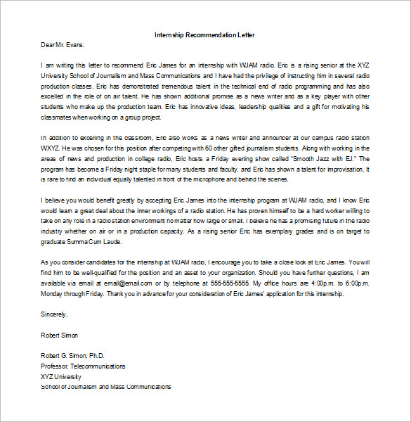 Recommendation Letter for Internship – 8+ Free Word, Excel, PDF Format ...