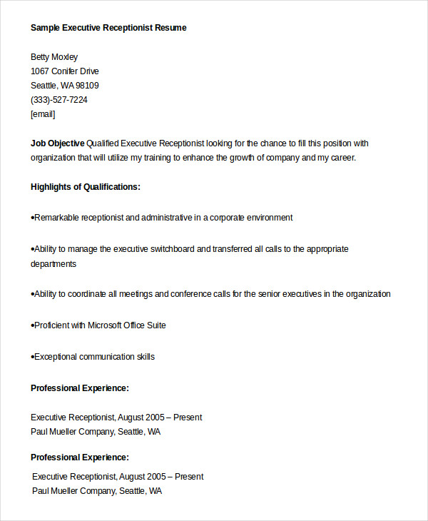 10+ Receptionist Resume Templates - Pdf, Doc