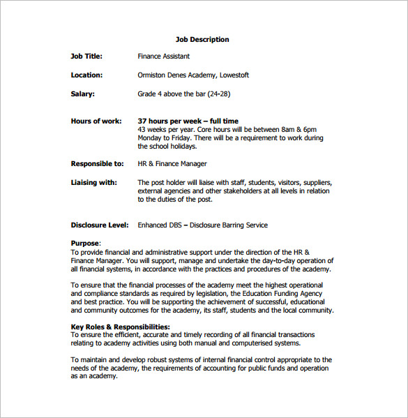 Financial Assistant Job Description Template 9 Free Word PDF Format Financial Assistant Job Description Template 9 Free Word PDF Format