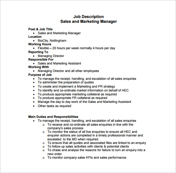 Marketing Manager Job Description Template 9 Free Word PDF Format Download Free Premium 