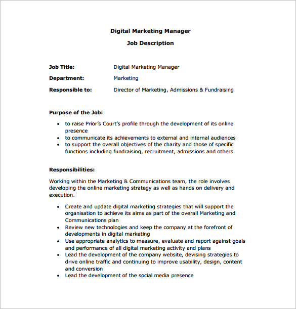 Marketing Job Description Perumperindo co id
