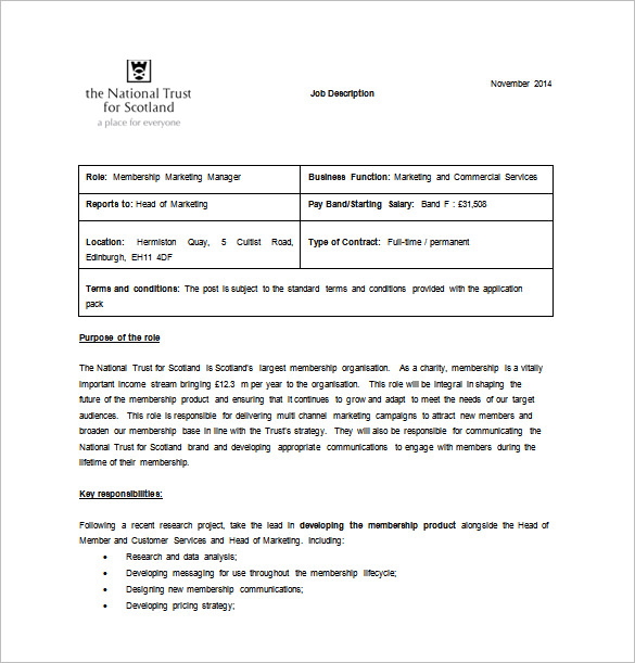 13 Marketing Manager Job Description Templates Free Sample Example 