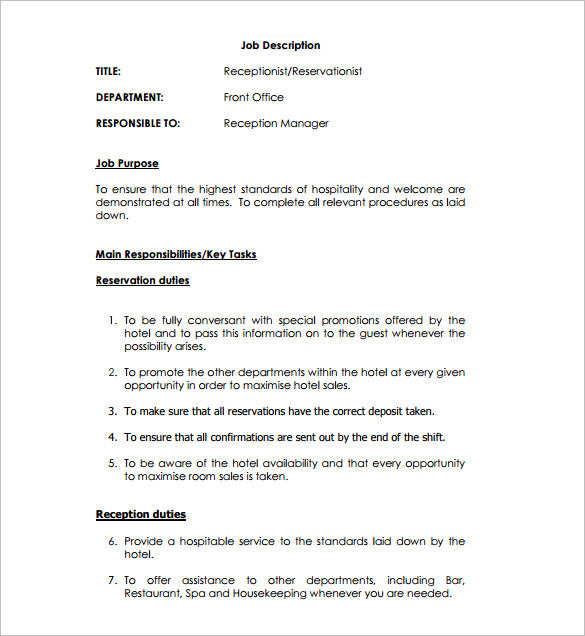 Receptionist Job Description Template 11 Free Word PDF Format Download 