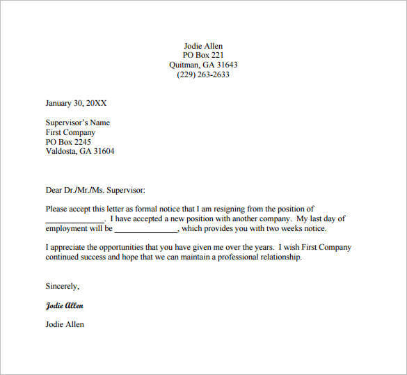 22 Email Resignation Letter Templates PDF DOC