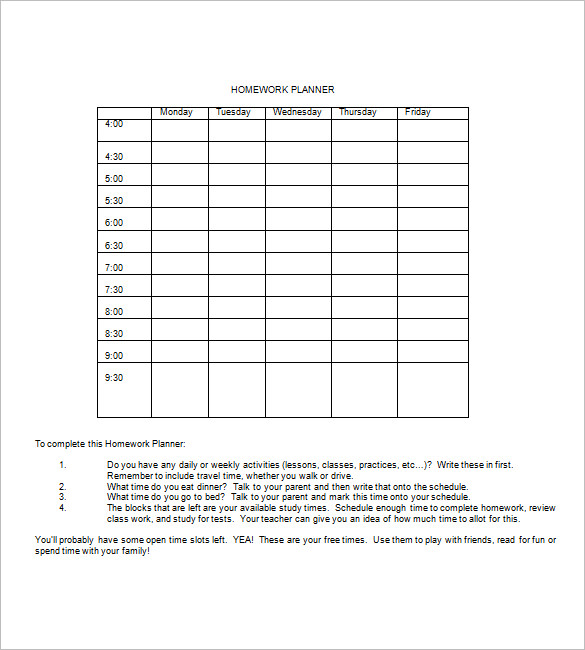 5 Homework Agenda Templates Free Sample Example Format Download 