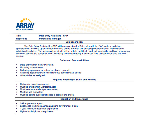 28+ Data Entry Job Description Templates - Sample, Example, Format ...