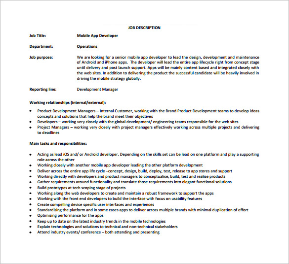 11 Web Developer Job Description Templates Free Sample Example