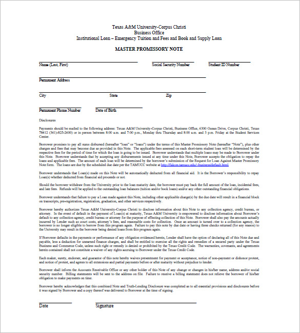 Free Promissory Note Template Texas Printable Templates