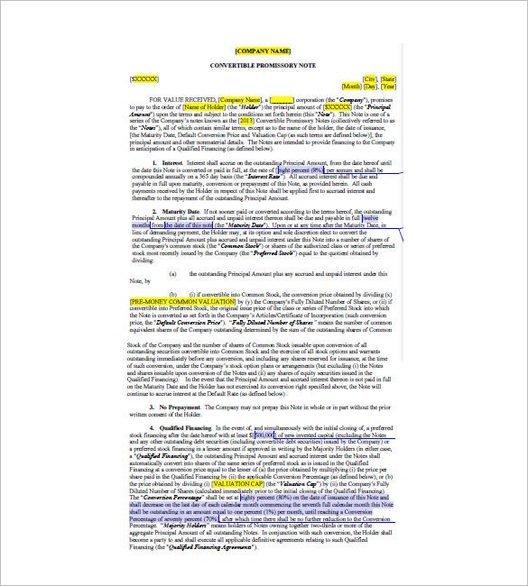 7 Convertible Promissory Note Free Word Excel PDF Format Download
