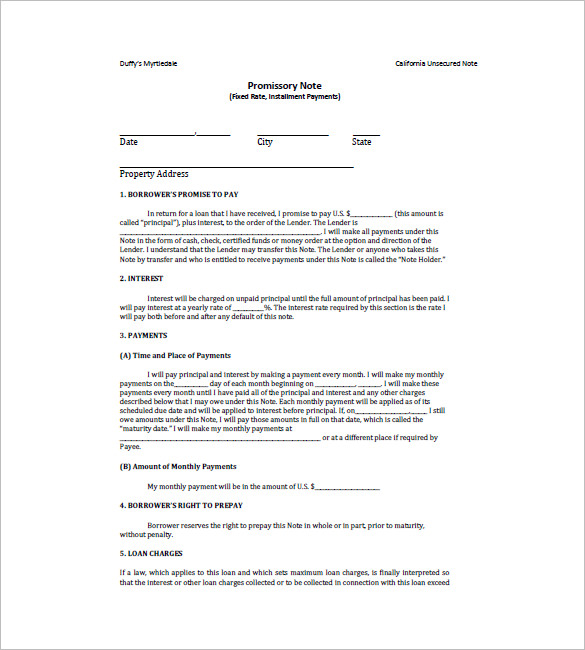 Loan Promissory Note Template