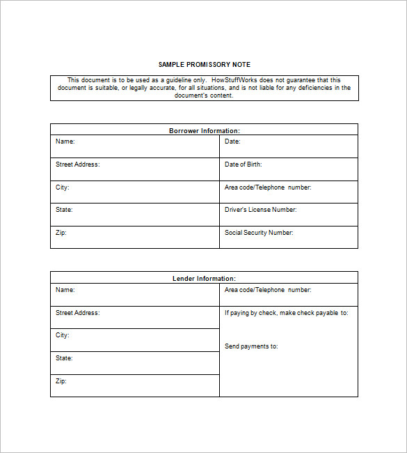 Promissory Note Template For Vehicle