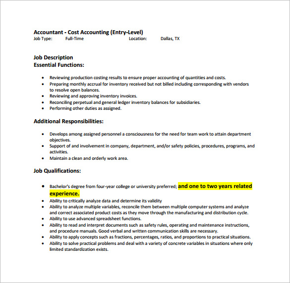 Accountant Job Description Template - 12+ Free Word, PDF Format Download!