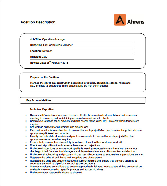 11+ Operation Manager Job Description Templates - Free Sample, Example ...