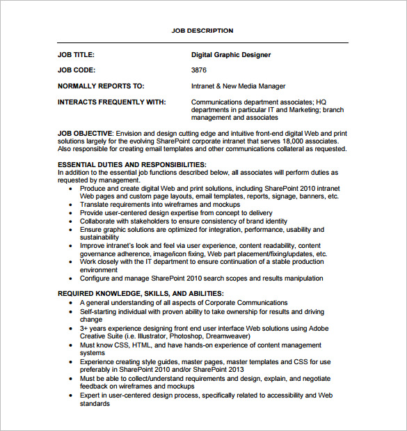 9 Graphic Designer Job Description Templates