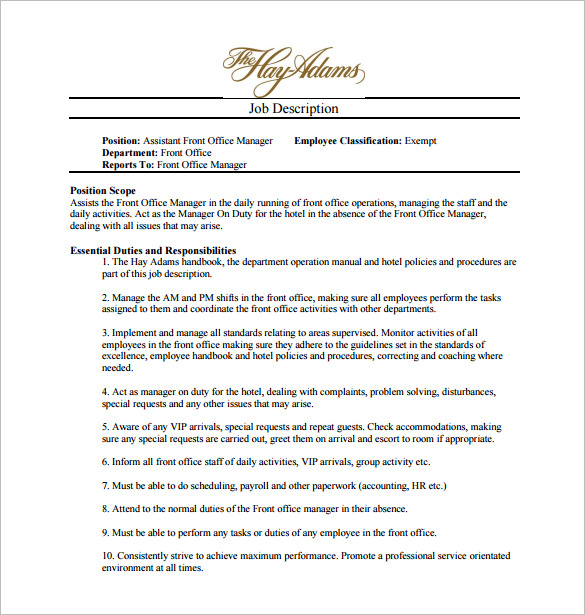 8 Office Assistant Job Description Templates