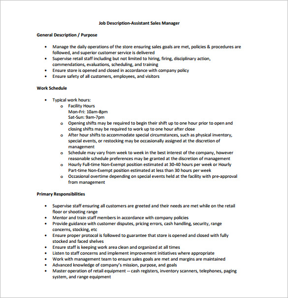 12 Sales Manager Job Description Templates Free Sample Example 