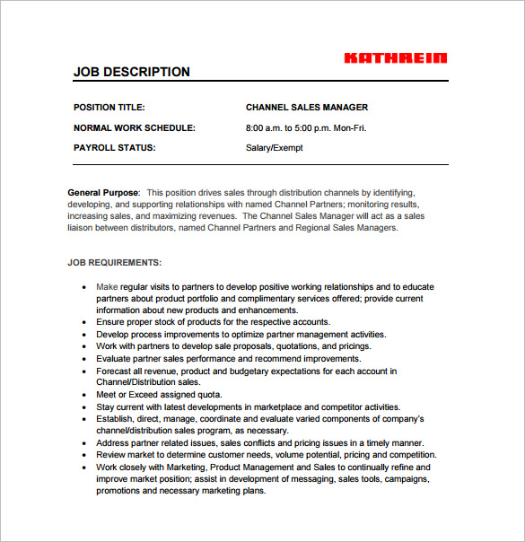Sales Manager Job Description Template 11 Free Word PDF Format 