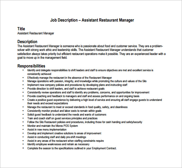 14+ Restaurant Manager Job Description Templates - Word, Apple Pages ...