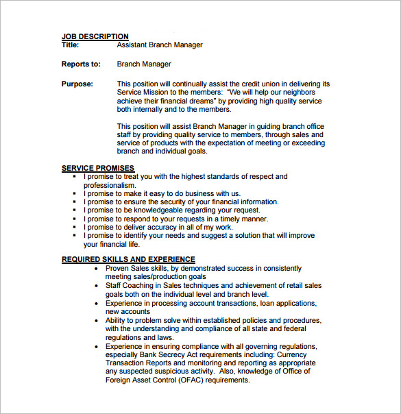 12 Assistant Manager Job Description Templates