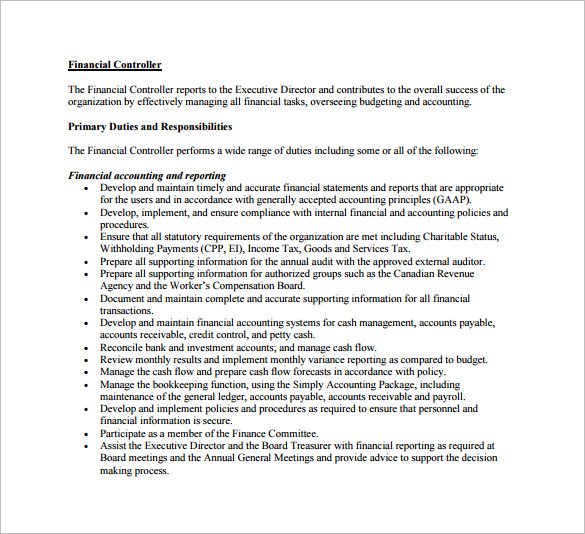 Controller Job Description Template 10 Free Word PDF Format Download 