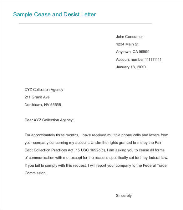 9 Cease And Desist Letter Samples Free Printable Word PDF
