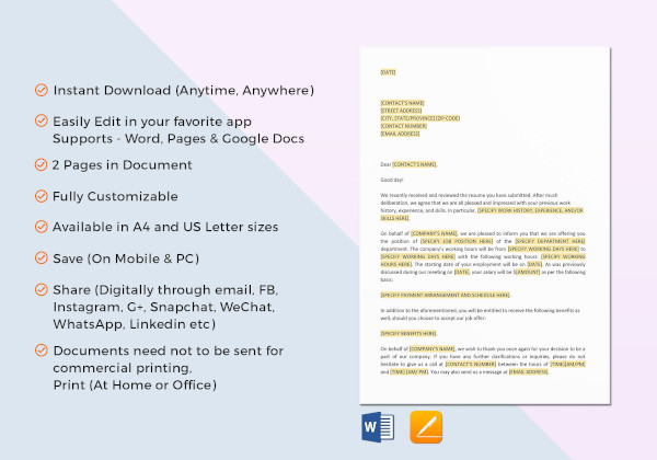 Job Offer Letter - 16+ Free Sample, Example, Format