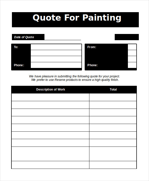Painting Estimate Template Free Downloads For Your Needs