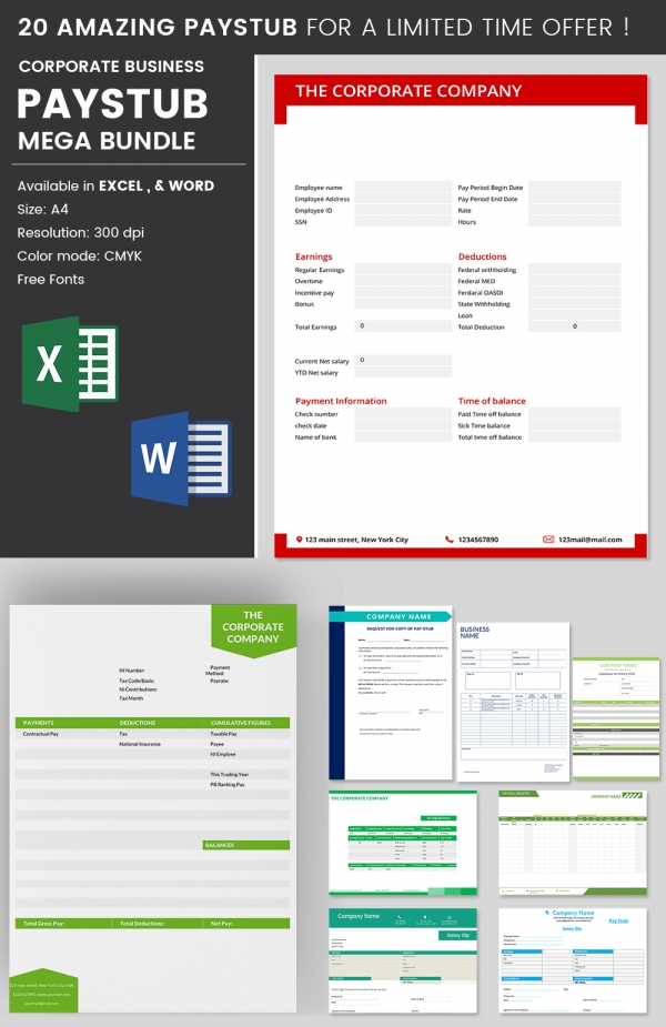 21+ Pay Stub Templates – Free Samples, Examples & Formats Download ...