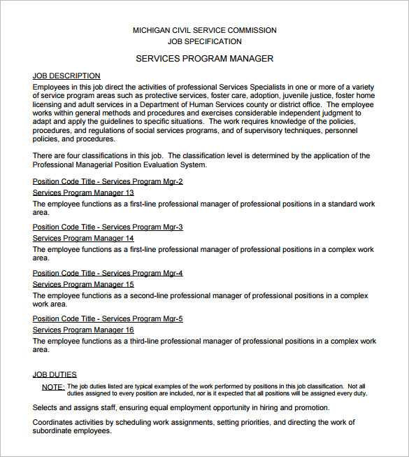 11 Program Manager Job Description Templates Free Sample Example 
