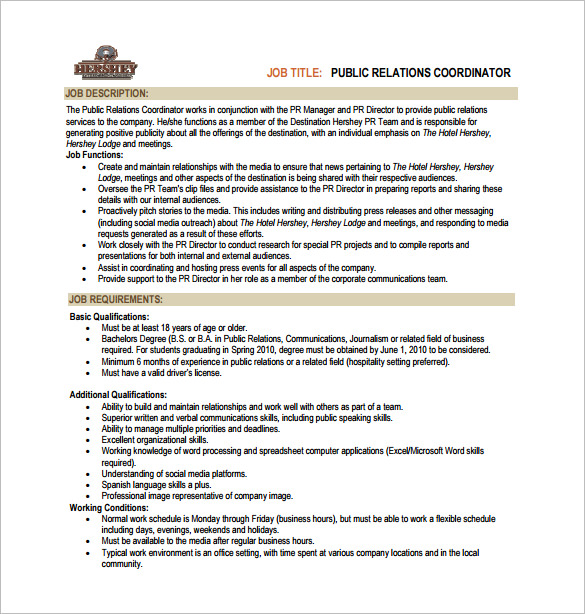 9 Public Relation Job Description Templates Free Sample Example 