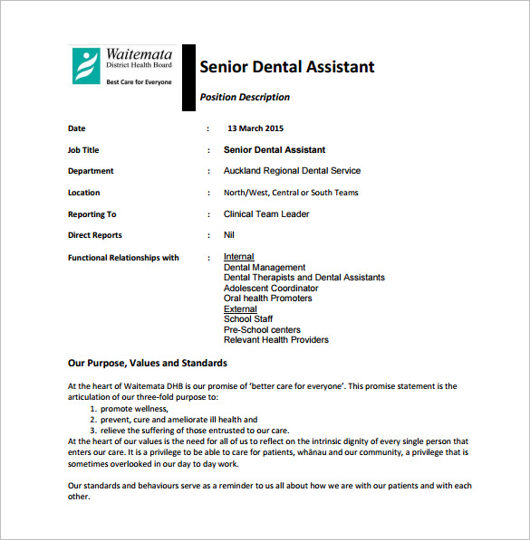 Dental Assistant Job Description Template Master Template