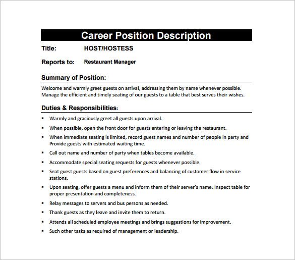 Hostess Job Description Template 12 Free Word PDF Format Download 