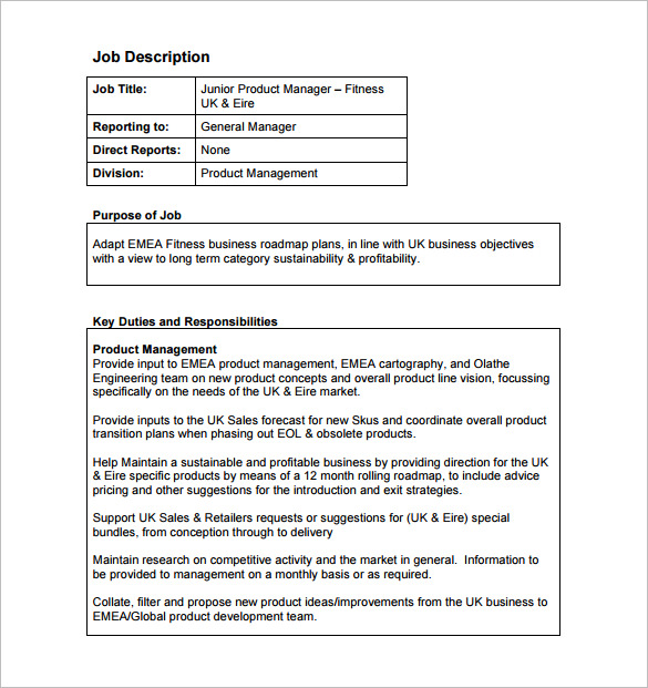 11 Product Manager Job Description Templates Free Sample Example Format Download