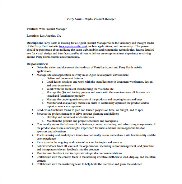 11 Product Manager Job Description Templates Free Sample Example Format Download