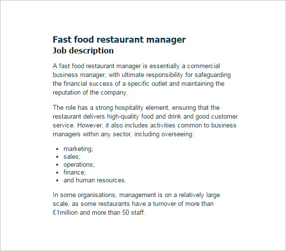 14+ Restaurant Manager Job Description Templates - Word, Apple Pages ...
