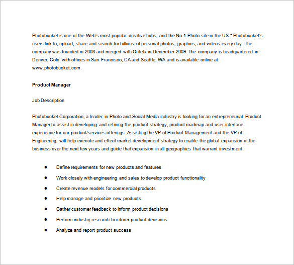 11+ Product Manager Job Description Templates - Free Sample, Example ...