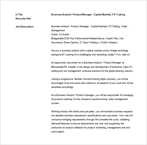 Business Analyst Jo b Description Template 9 Free Word PDF Format Business Analyst Jo b Description Template 9 Free Word PDF Format