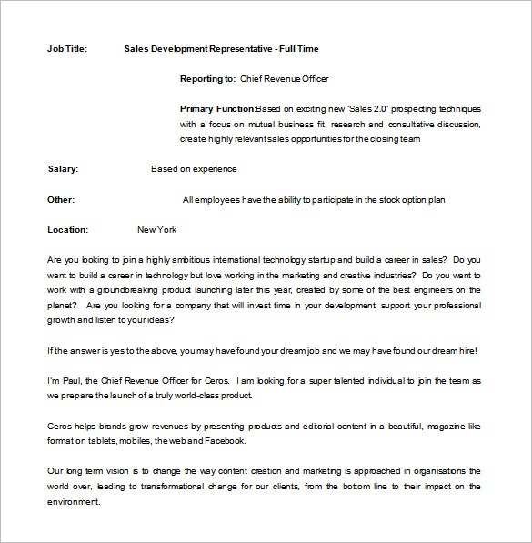10+ Sample Sales Representative Job Description Templates - Free Sample ...