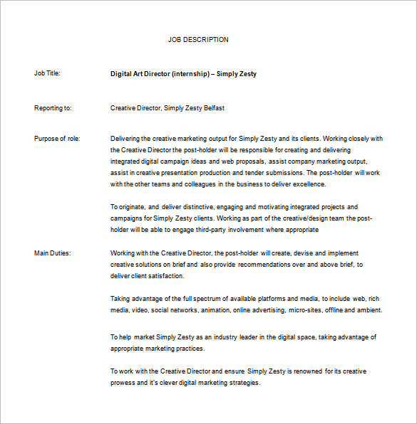 Art Director Job Description Template 8 Free Word PDF Format Download Art Director Job Description Template 8 Free Word PDF Format Download