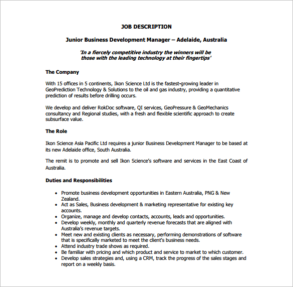 10 Business Development Job Description Templates Free Sample 