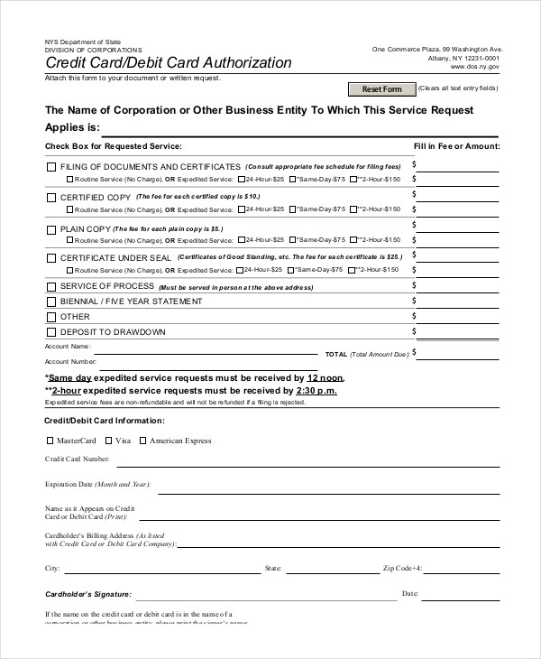 Credit Card Authorization Form Template - 10+ Free Sample, Example, Format