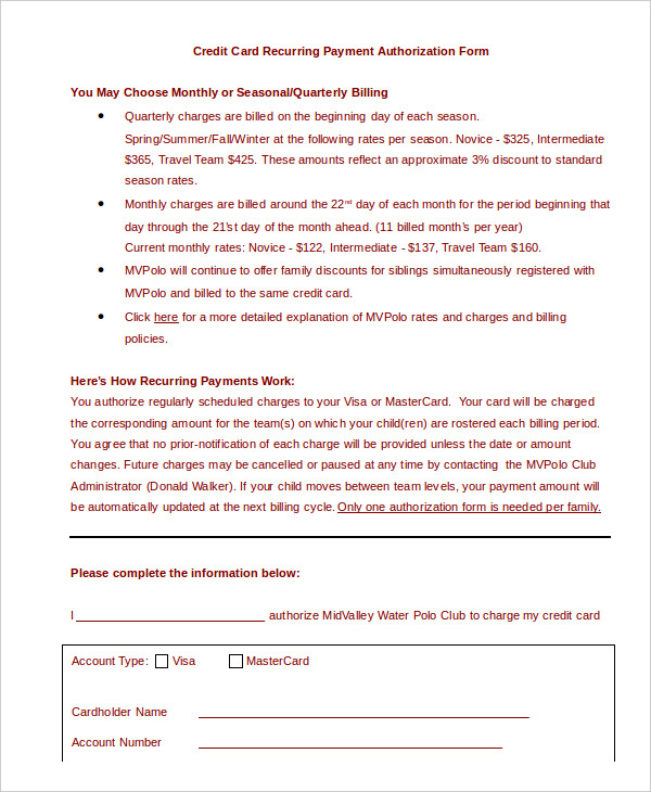 Credit Card Authorization Form Template - 10+ Free Sample, Example, Format