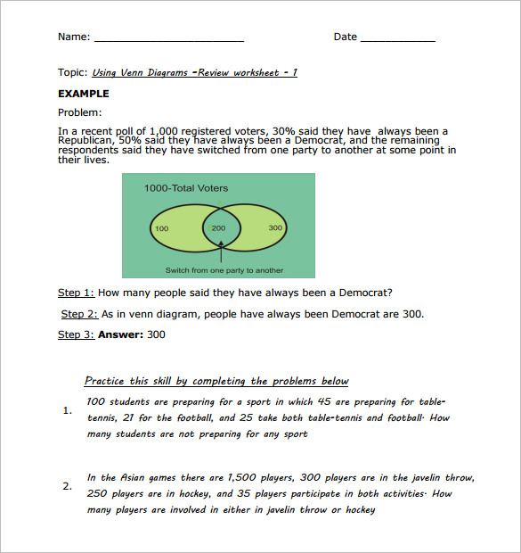 10+ Venn Diagram Worksheet Templates - PDF, DOC