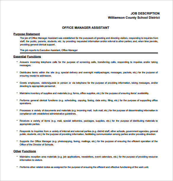 11+ Office Assistant Job Description Templates – Free, Sample, Example ...