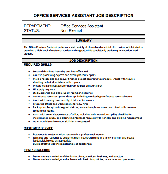 11+ Office Assistant Job Description Templates – Free, Sample, Example ...
