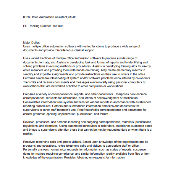 11+ Office Assistant Job Description Templates – Free, Sample, Example ...